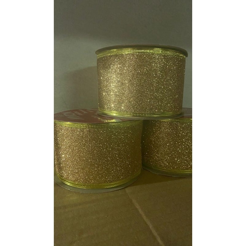 Jual PITA KAWAT GLITTER BESAR PITA NATAL CHRISTMAS RIBBON MERAH ( PER 1 ...
