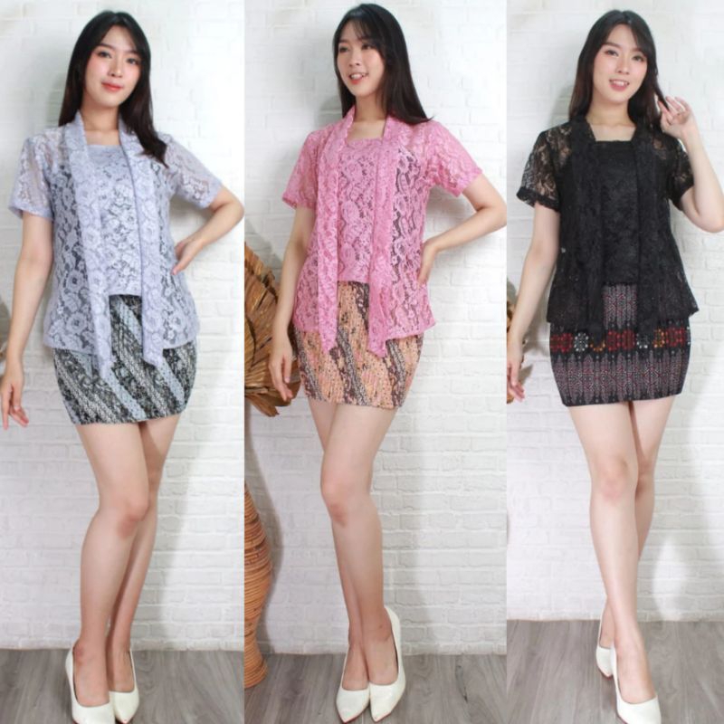 Jual Setelan kebaya modern terbaru 2023 Kutubaru Brukat Lengan Pendek Atasan Brukat Bangkok Baju ...