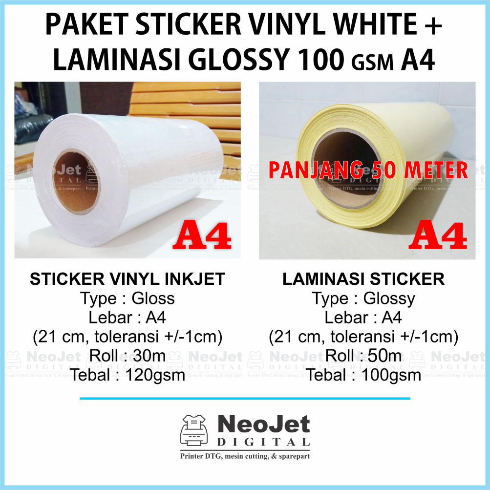 Jual Paket Sticker Vinyl Inkjet White Tinta DYE Pigment Art Paper ...