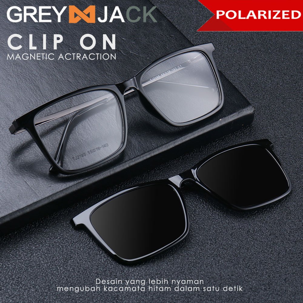 Jual Grey Jack Kacamata Clip On 2in1 Free Lens Polarized Model Kotak TR90 Fashion Pria Wanita ...