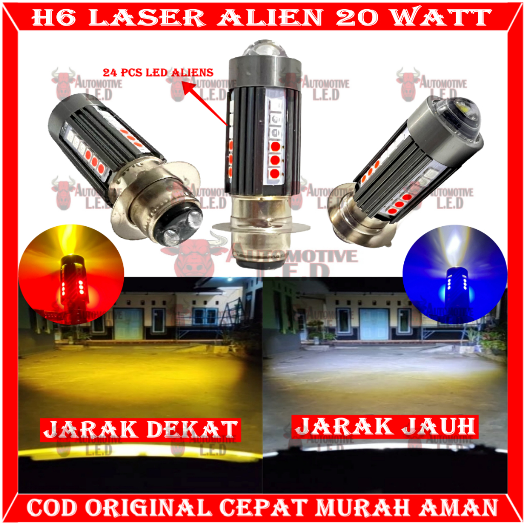 Jual ORIGINAL LAMPU UTAMA MOTOR H6 LASER 30 LED ALIEN H6 LED LASER 2 WARNA HI / LOO 20 WATT ...