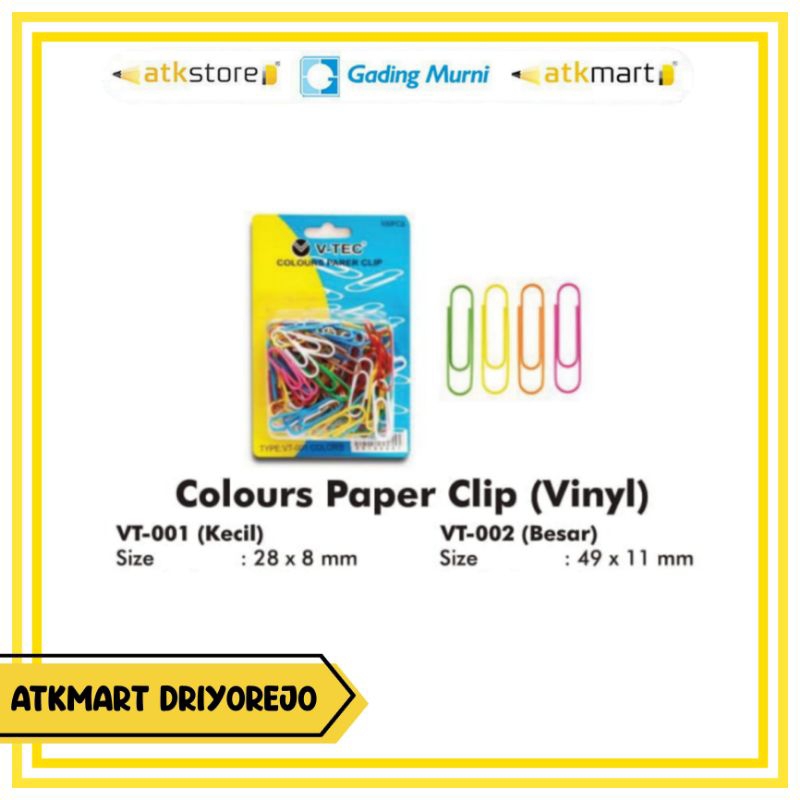 Jual V-TEC PAPER CLIP VINYL VT-001, VT-002 - KLIP KERTAS WARNA | Shopee ...
