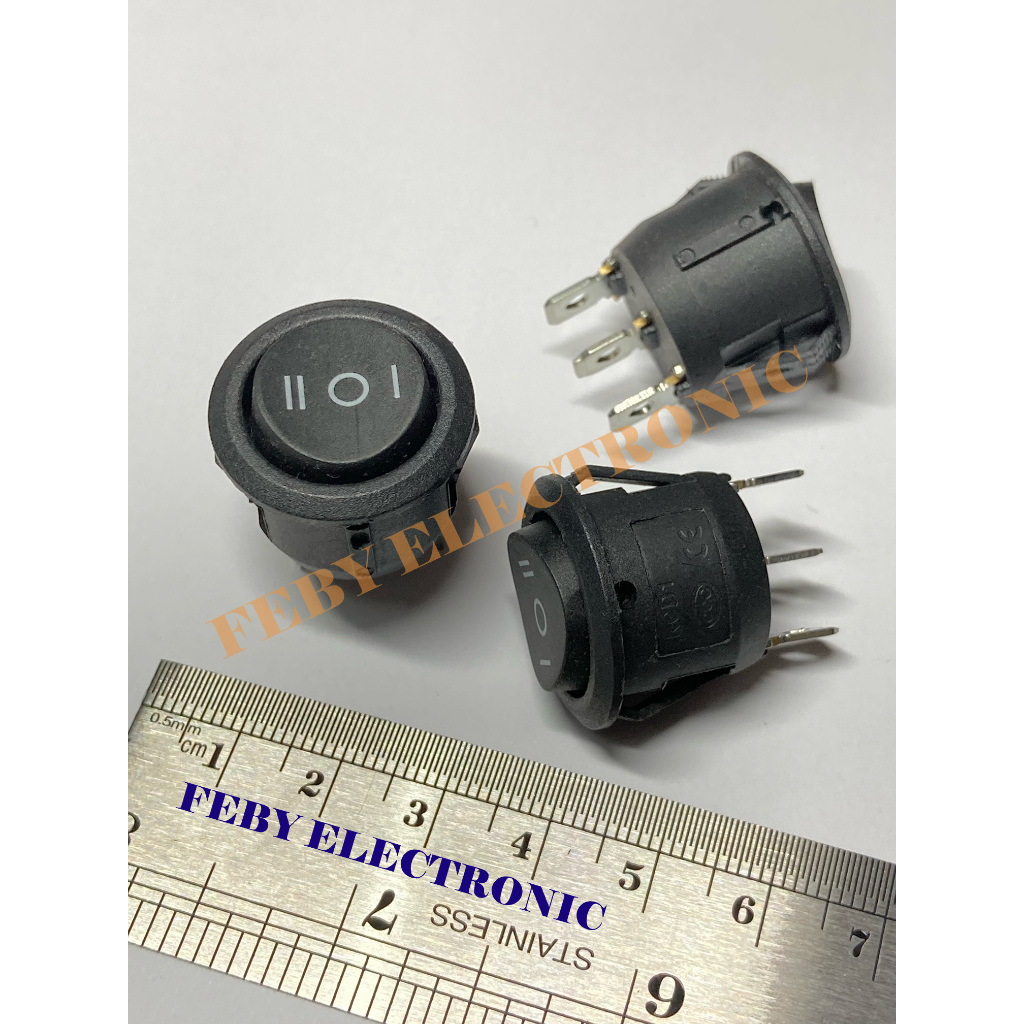 Jual Saklar 3 pin on off on hitam Bulat power switch roker switch biasa ...