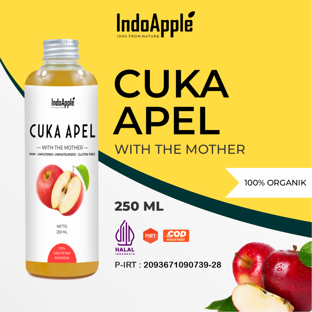 Jual IndoApple - Cuka Apel Organik 250ml Original Apple Cider Vinegar ...