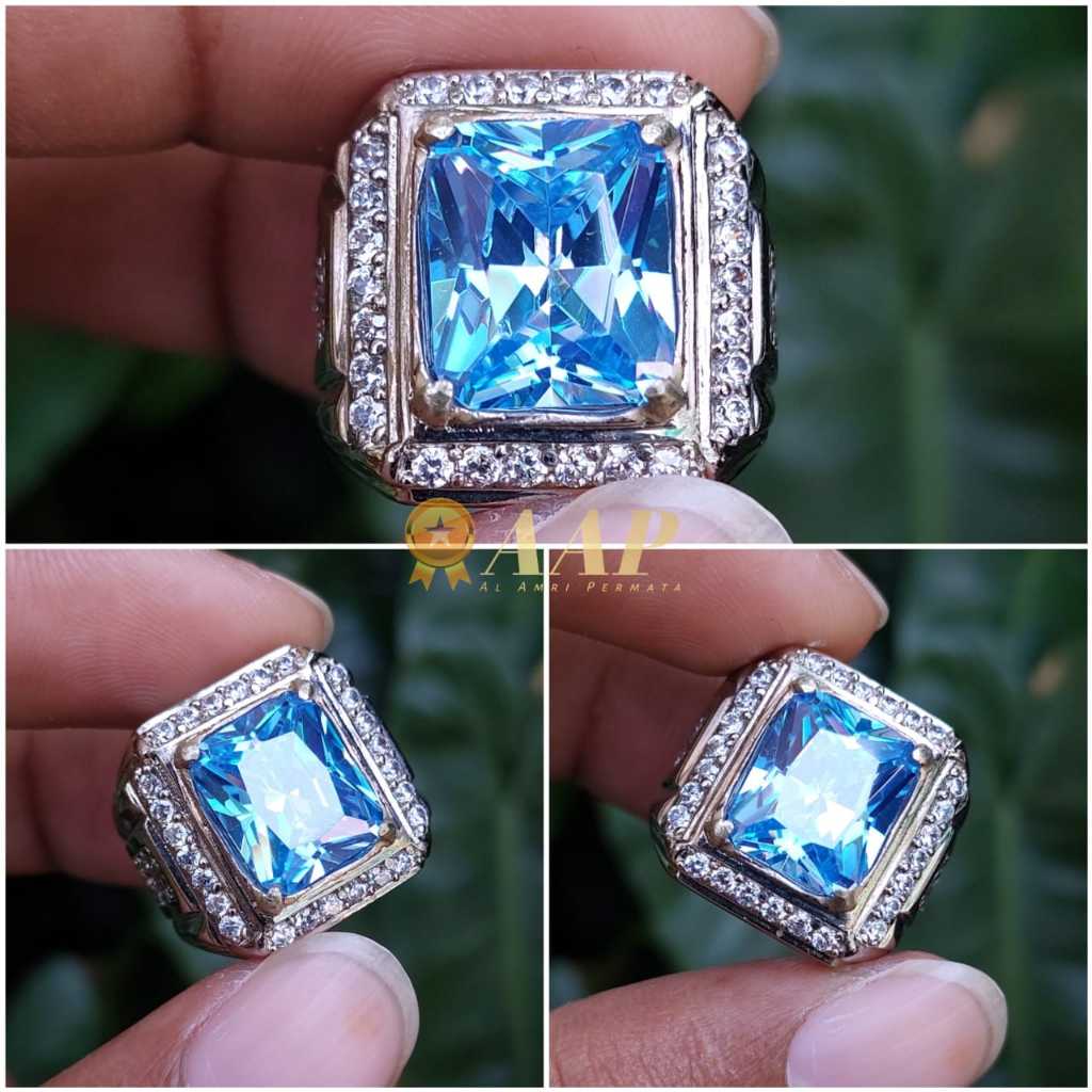 Jual Cincin batu blue topaz Cincin pria Batu topaz Batu swiss blue ...