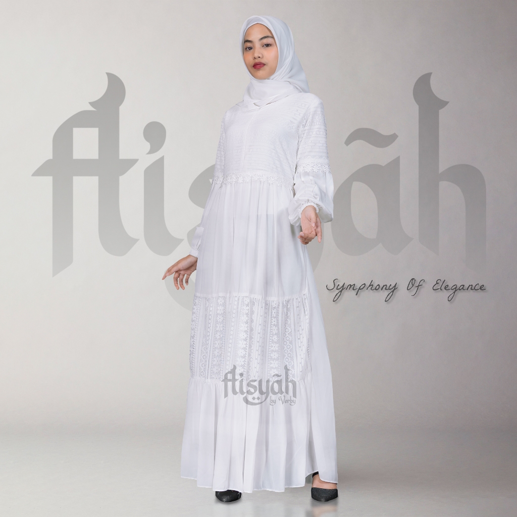 Jual AISYAH 048 • Baju gamis brukat putih wanita kekinian - Dress ...