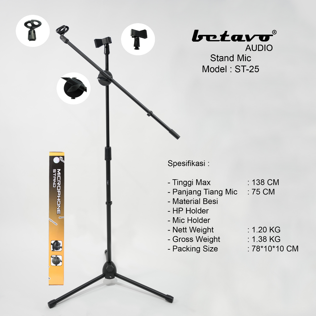 Jual STAND MIC BETAVO ST 25 PROFESIONAL STAND MICROPHONE | Shopee Indonesia