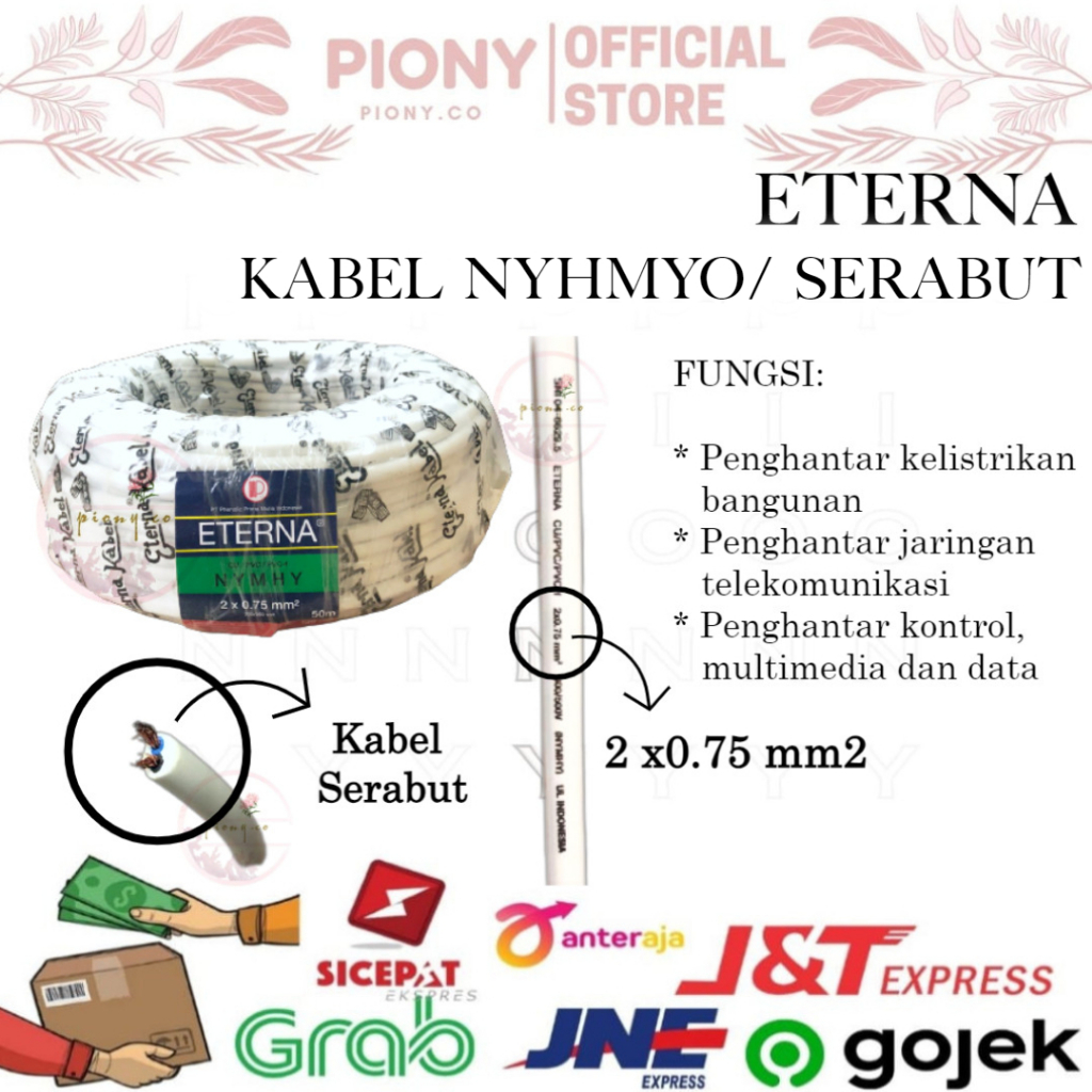 Jual (PER ROLL) ETERNA KABEL NYMHYO SERABUT 2X0,75 MM2/ KABEL SERABUT / ETERNA KABEL NYM TUNGGAL ...