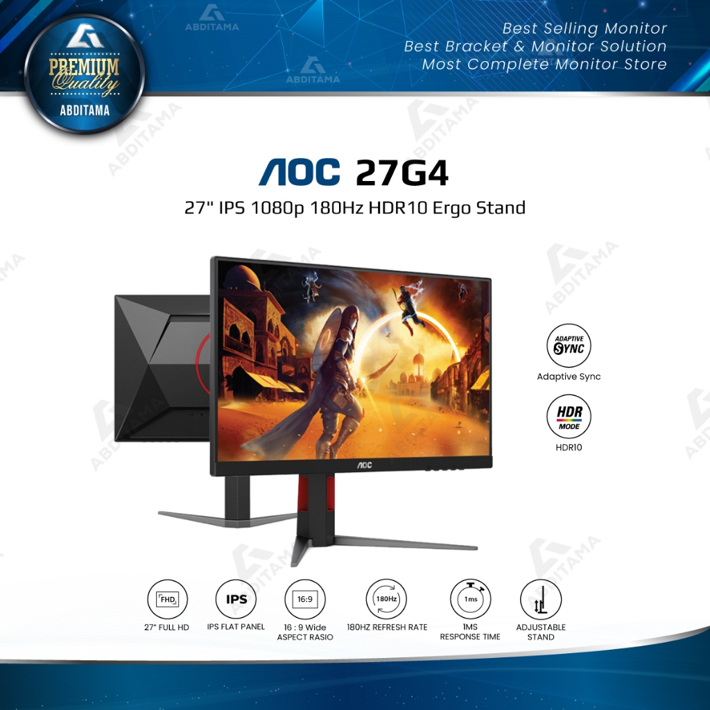 Jual Monitor LED AOC 27G4 27" IPS 1080p FHD 180Hz HDMI DP HDR10 Ergo ...