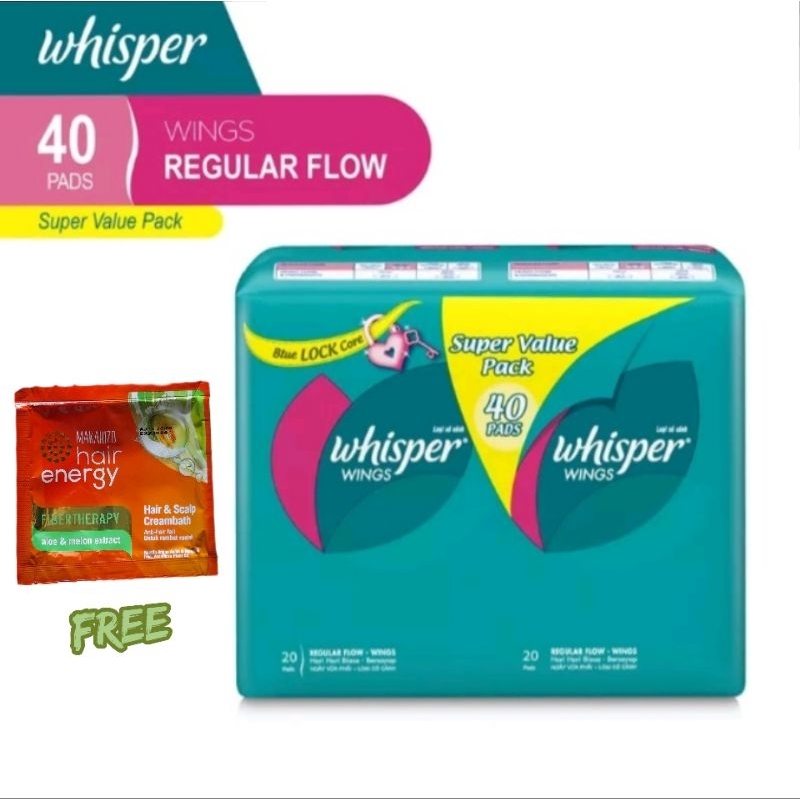 Jual Whisper Pembalut Wanita Reguler Flow Wings - 40 s ( Free Creambath Makarizo Hair Energy ...