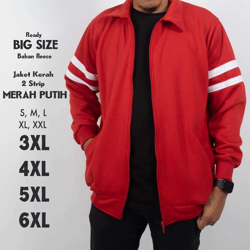 Jual Jaket Kerah 2 Strip Merah Putih Pria Jumbo Big Size S M L XL XXL 3XL 4XL 5XL 6XL | Shopee ...