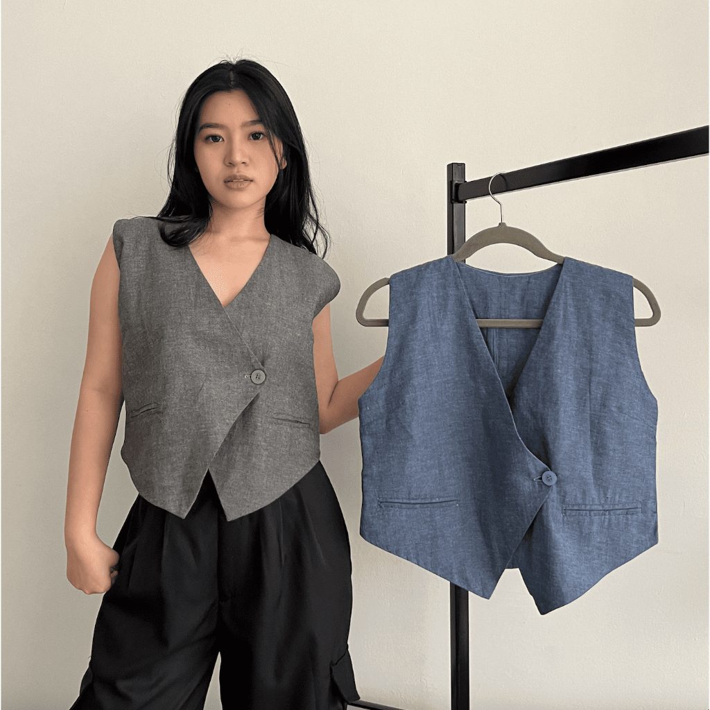 Jual TITAN Vest l Denim Vest Atasan Wanita Crop l Rompi Sleeveless Top ...