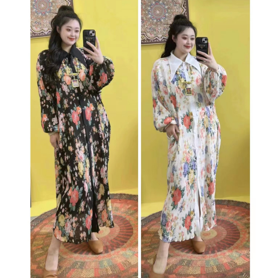 Jual FAN 2024 Gaun Motif Sifon Lengan Panjang Lengan Panjang Mode Baru ...