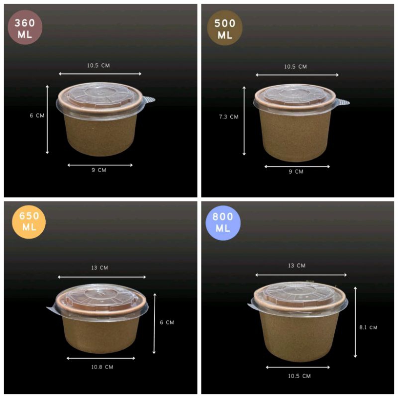 Jual Paper bowl coklat laminasi ukuran 360ml 500ml 650ml dan 800ml - kraft bowl - tempat rice ...