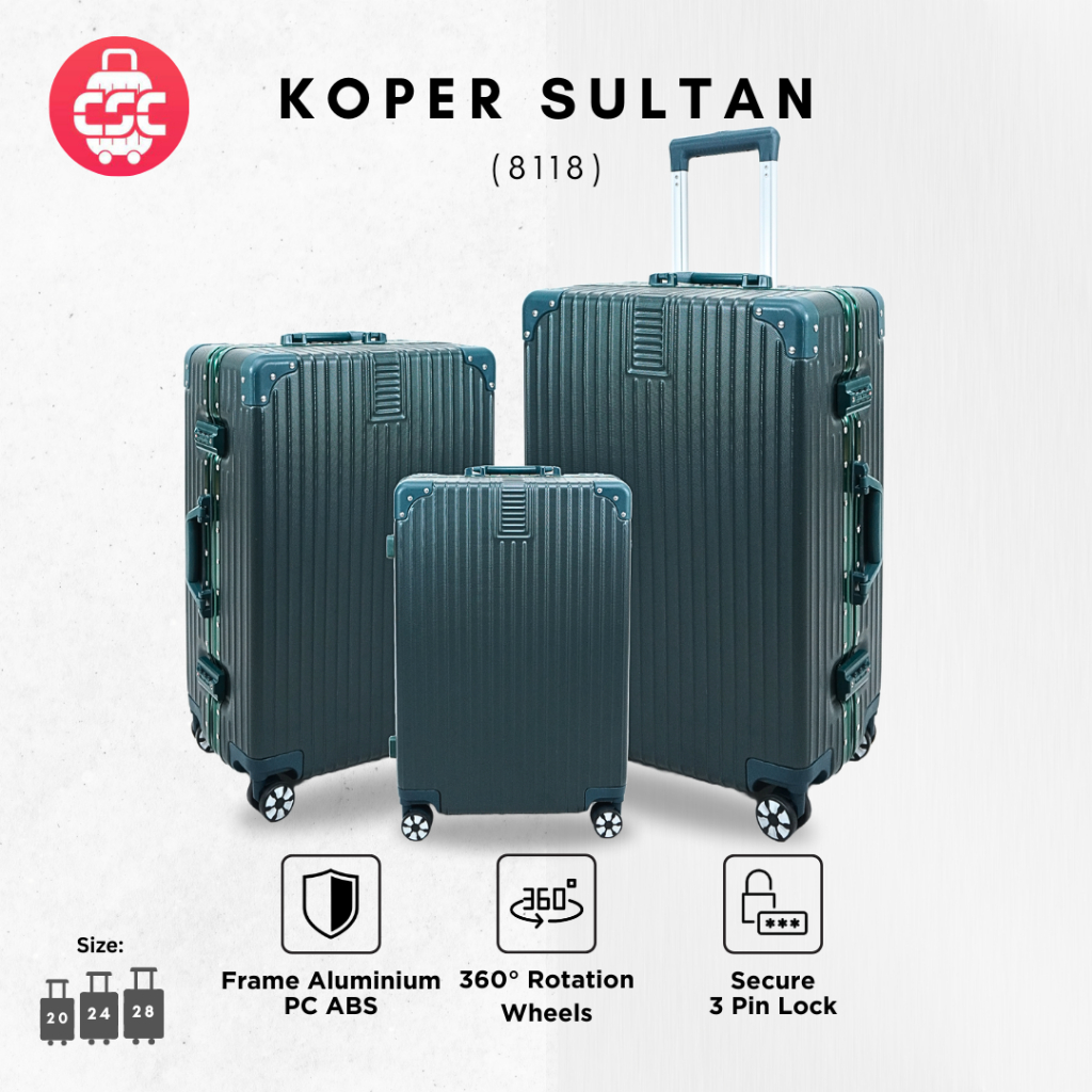 Jual (8118) Koper Sultan Hijau 20, 24, 28 Inch Anti Bump Roda Putar 360 ...