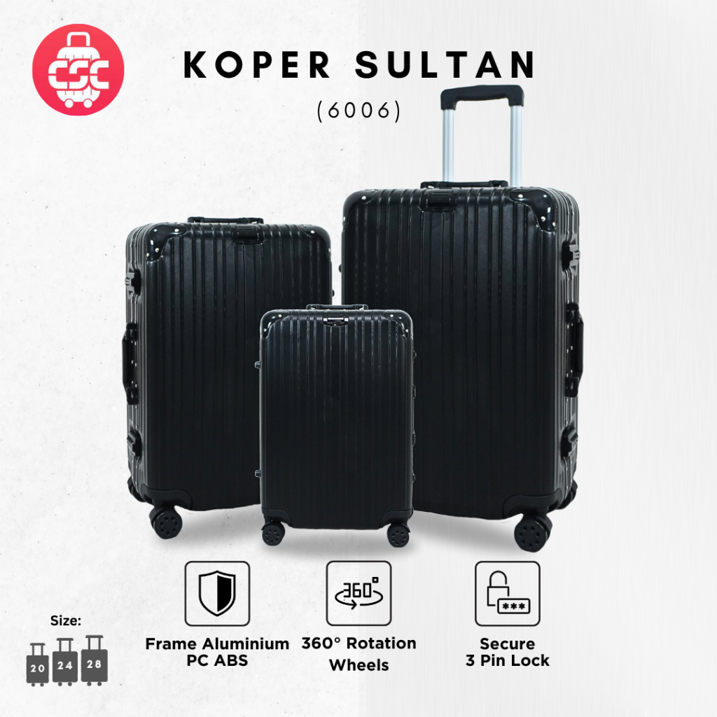 Jual (6006) Koper Sultan Hitam 20, 24, 28 Inch Anti Bump Metal 4 Roda ...