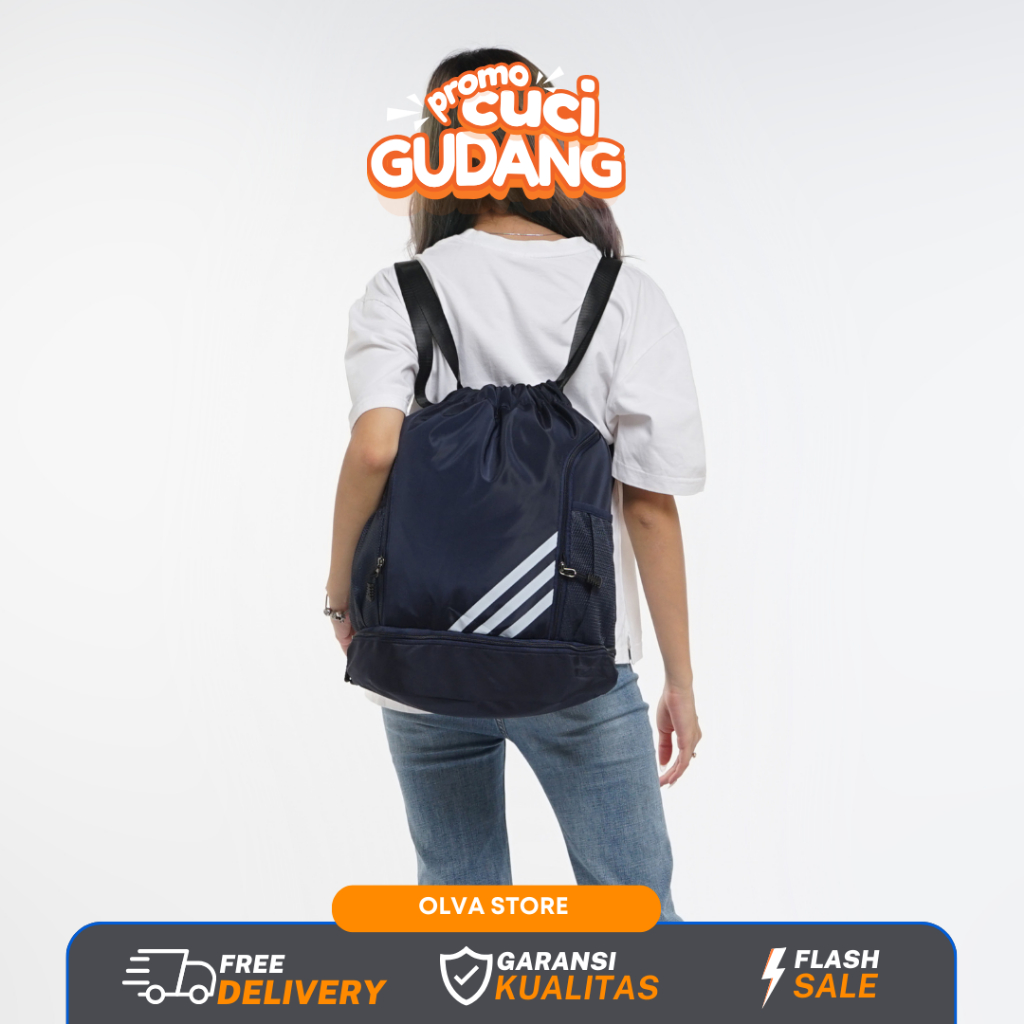 Jual Tas Ransel Wanita Pria Tas Serut Olahraga Unisex Backpack Tas Pungggung Sepatu Futsal Gym ...