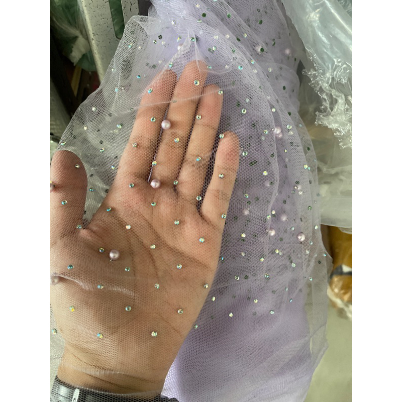 Jual Kain TILE STONE MUTIARA / TULLE RHINESTONE SWAROSKI / RHINE ...