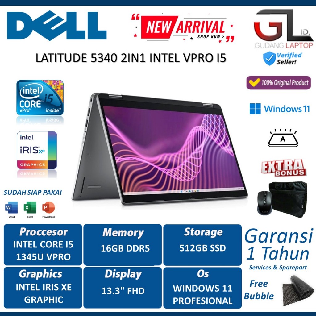 Jual Laptop Dell latitude 5340 2in1 intel vpro i5 1345u 16gb 512gb iris ...
