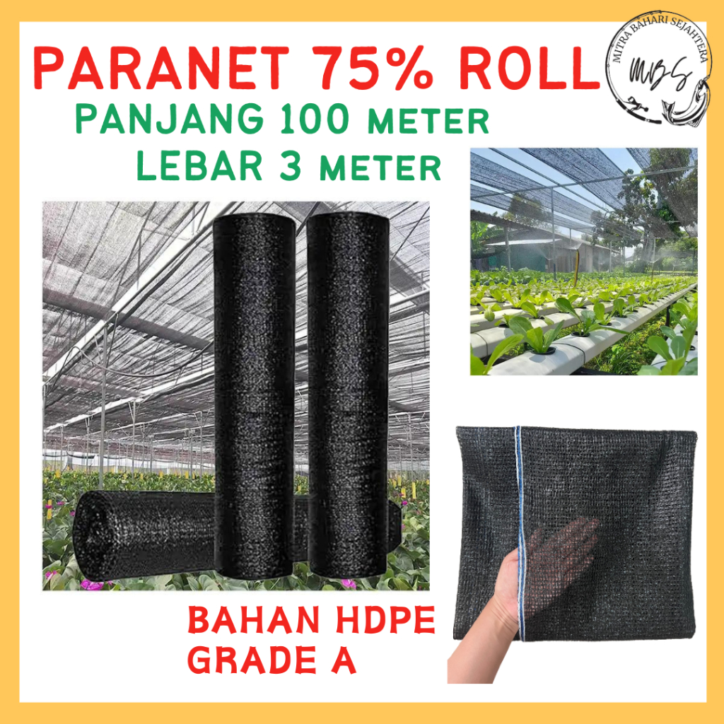 Jual PARANET 75 % | SHADE NET | ANTI UV | 1 ROLL ( 100 METER x 3 METER ...