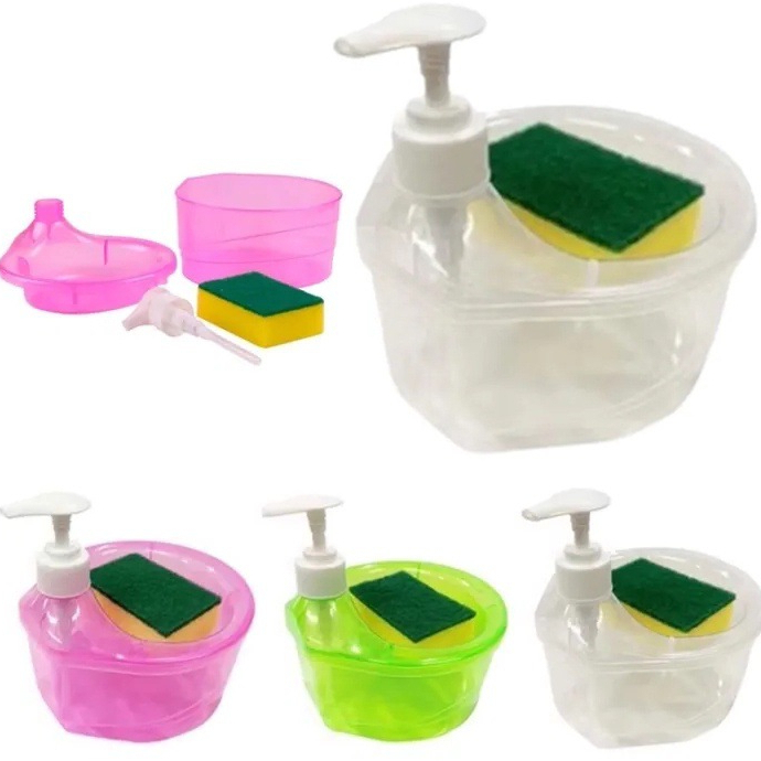 Jual Tempat Sabun Bulat 1000ml + Spons Cuci Piring (2in1) Dispenser ...
