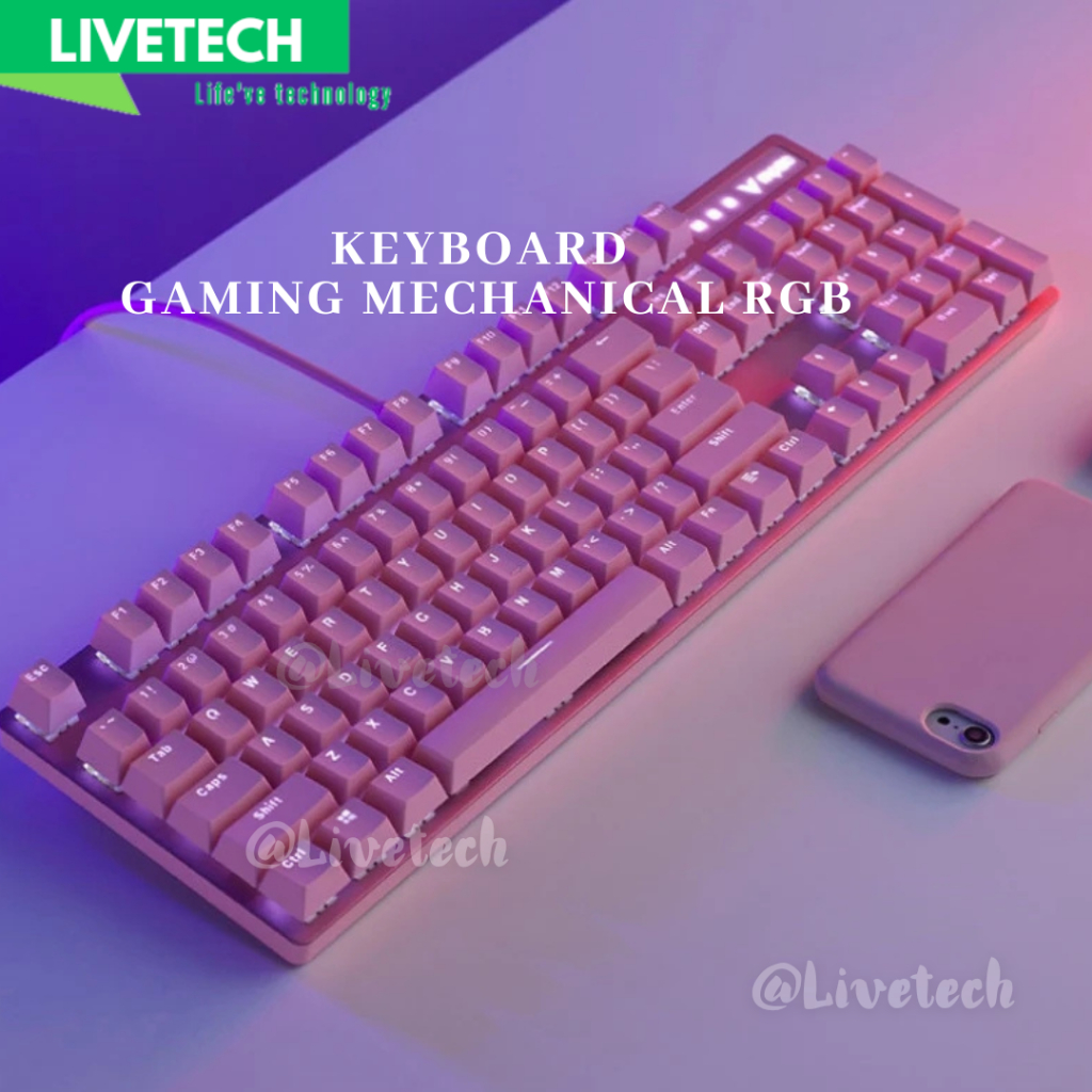 Jual LIVETECH Ungu Gaming Keyboard Mechanical K500 Feel Pink Mekanikal ...