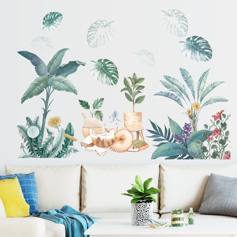 Jual Reliza Wall Sticker Tropical Leaves Green Garden Cat Kucing Daun ...
