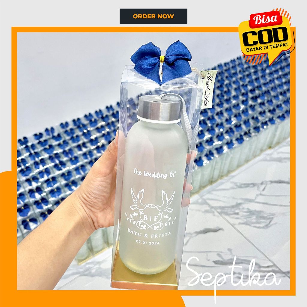 Jual Souvenir Botol Kaca Tumbler Doff Sablon Dove 420 Ml Tali Silver ...