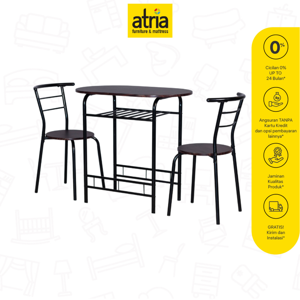 Jual Atria Octan Meja Makan Set Minimalis 1 Table + 2 Chair Dark Brown ...