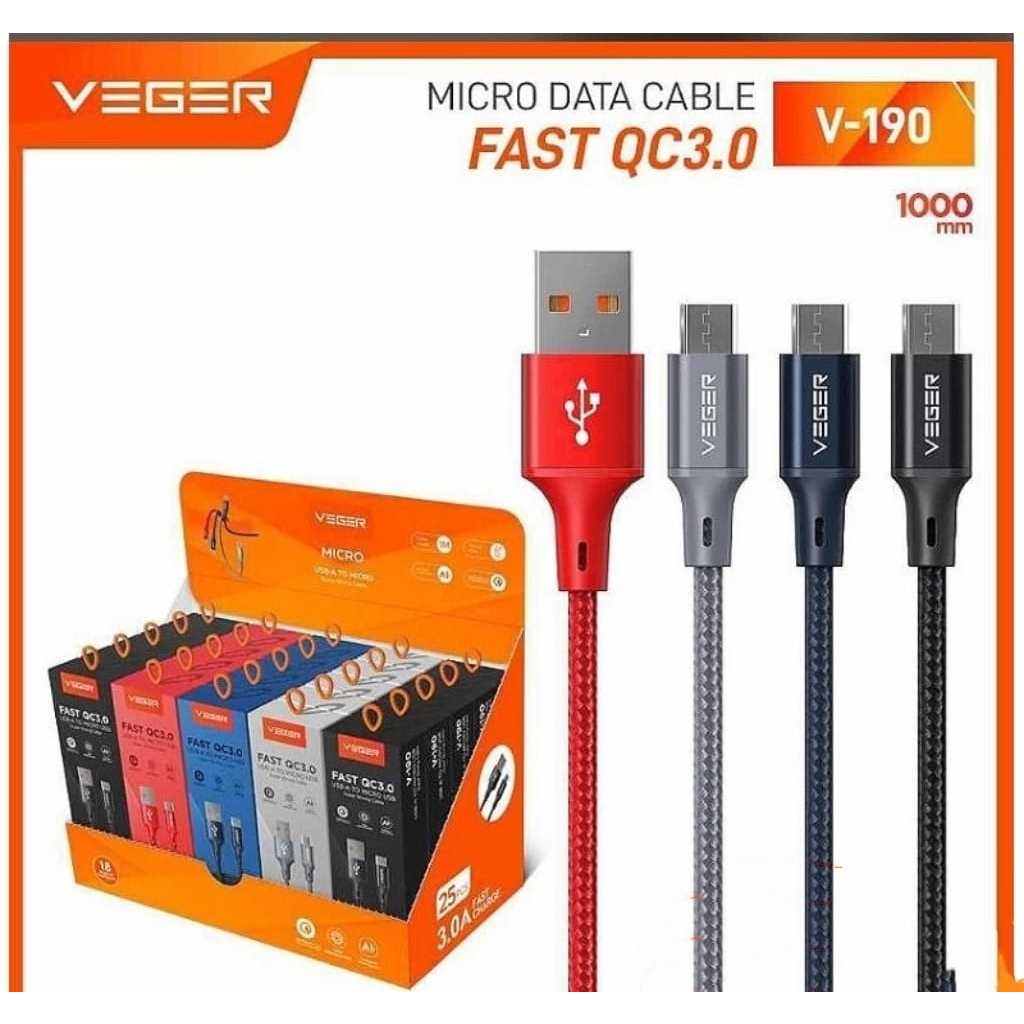 Jual Kabel Data Veger Micro USB V-190 Cable Data Packing Dus Fast ...