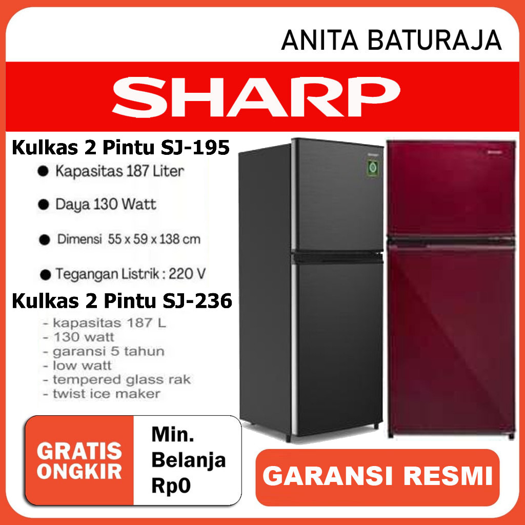Jual KULKAS SHARP SJ-195 DAN SJ-236 LEMARI ES 2 PINTU GARANSI RESMI | Shopee Indonesia