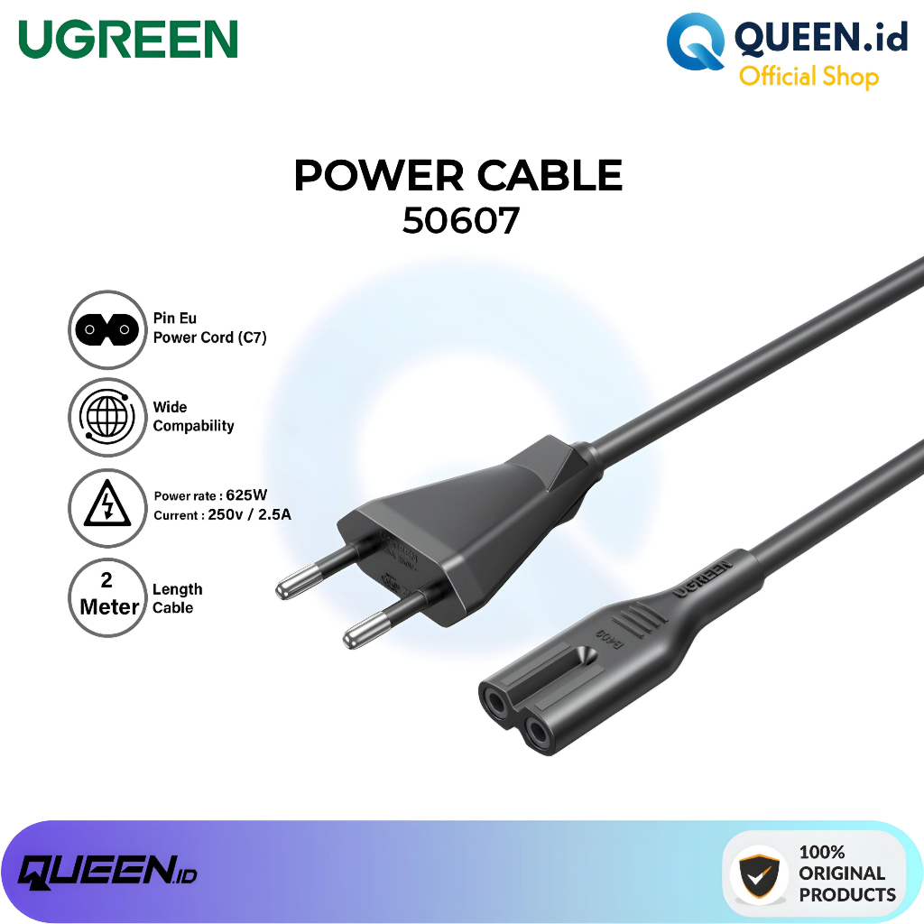 Jual UGREEN Kabel Power Cord Adapter Printer 2 Lubang AC 2M 200cm 50607 ...