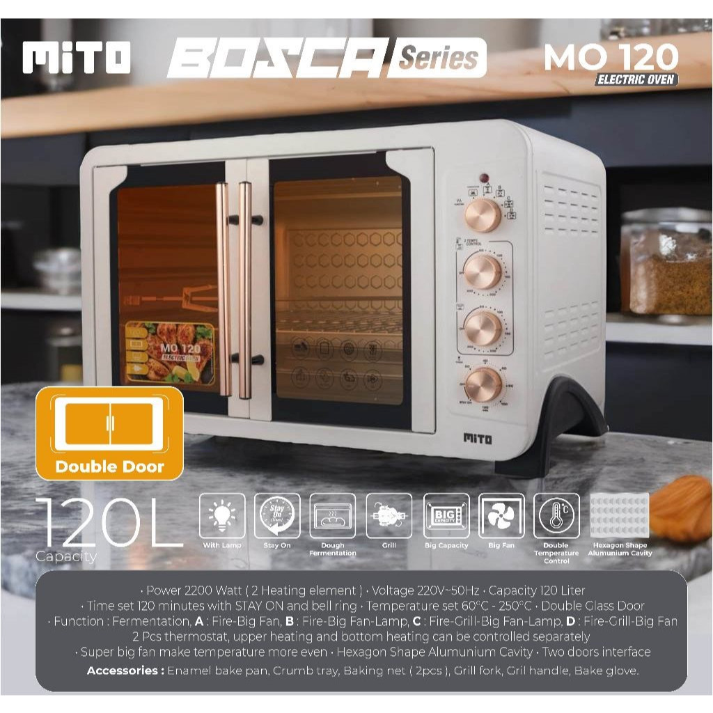 Jual (VOUCHER INDMRT 25K) MITO Oven Listrik Bosca Series MO120 MO 120 MO-120 double door 120L ...