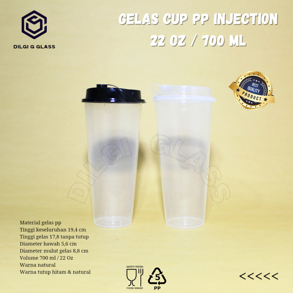 Jual Gelas Cup PP Injection 22 Oz 700ml+Tutup /Gelas Plastik 22OZ ...