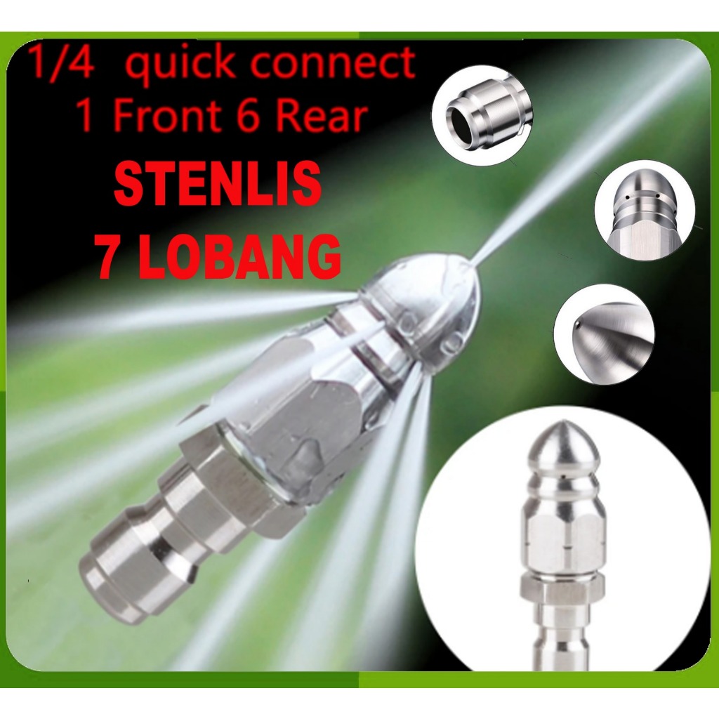 Jual 1/4" Kepala Nozzle Jet Cleaner 7 Lubang Jetter Nozzle Stainless ...