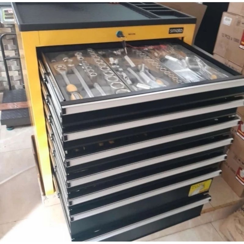 Jual tool kit set trolly 7 susun + kunci 221 pcs tool box cabinet SAMATO Lemari | Shopee Indonesia