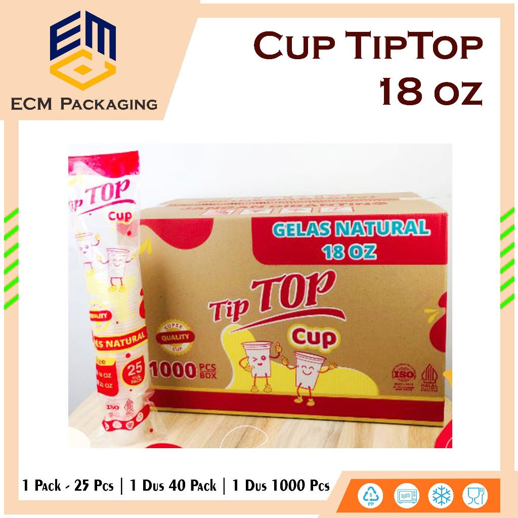 Jual Cup Gelas Plastik Datar TIPTOP 18 oz SLIM (TANPA TUTUP) 1 DUS ...
