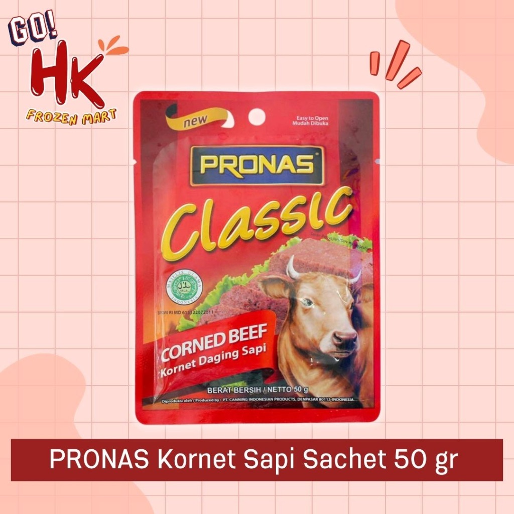 Jual Pronas Kornet Sapi Sachet 50gr | corned beef daging kaleng praktis ...