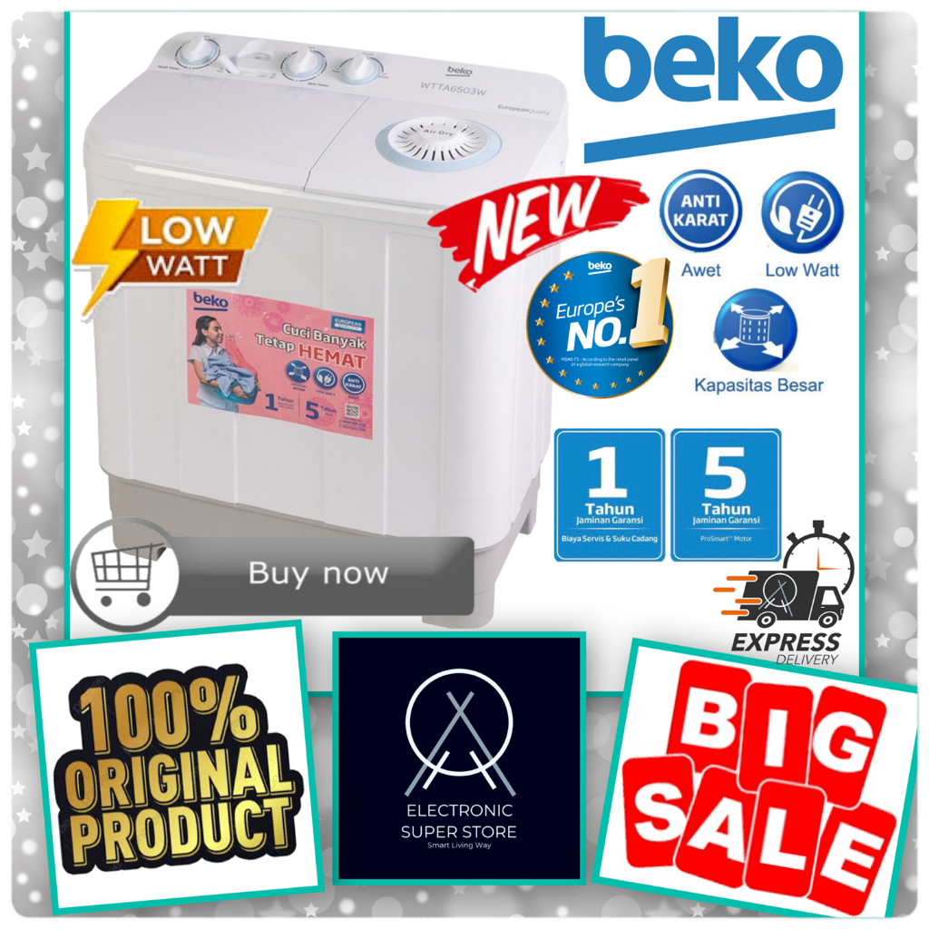 Jual MESIN CUCI BEKO WTTA-6503W WTTA6503 6503 2 TABUNG 6 KG SUPER LOW ...