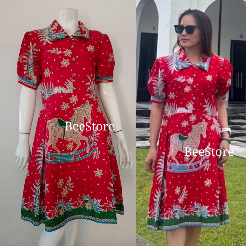 Jual Blouse Batik Natal Wanita Lengan Pendek Ld 105cm Motif Santa Untuk ...