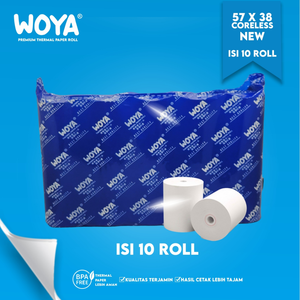 Jual WOYA 10 ROLL KERTAS THERMAL STRUK KASIR / PPOB PAPER ROLL 58X38 ...