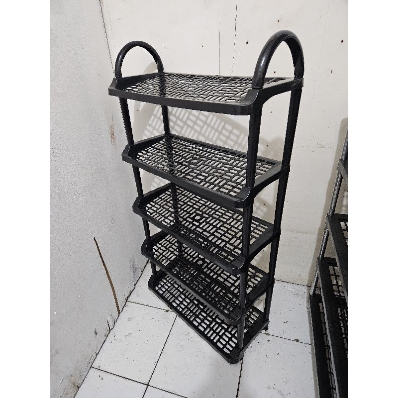 Jual Rak Sepatu Plastik /Rak Sepatu Miring Jenny Hitam 3 susun/4 susun ...