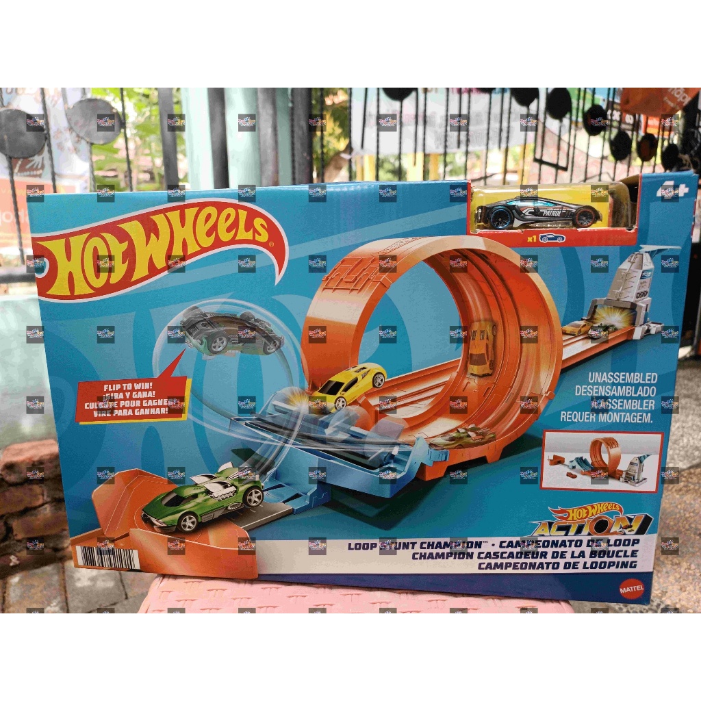 Jual HotWheels Loop Stunt Champion Dual Track Loop Launch Spring Ramp ...