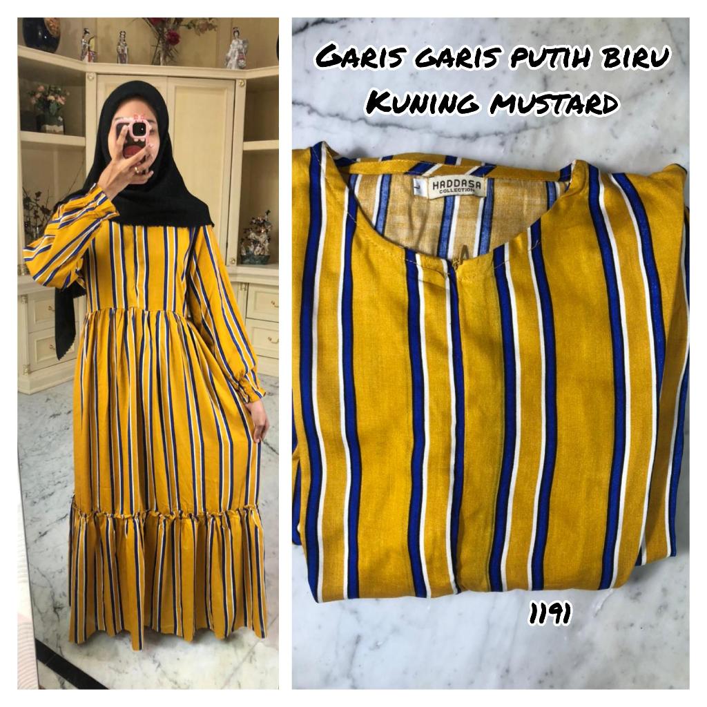Jual GAMIS RAYON MOTIF GARIS GARIS PUTIH BIRU (KUNING MUSTARD) | Shopee ...