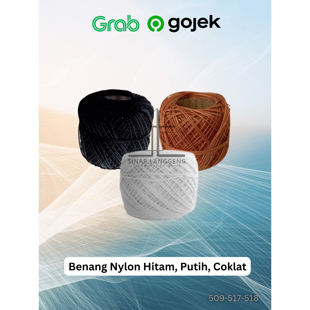 Jual Benang Nylon Coklat Hitam Putih, Benang nilon serba guna, Benang ...