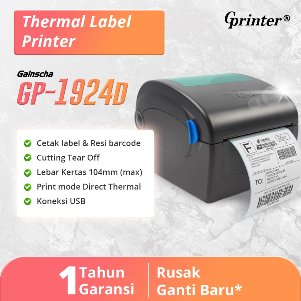Jual PRINTER STRUK THERMAL / PRINTER LABEL RESI GP-1924D USB - 104mm | Shopee Indonesia