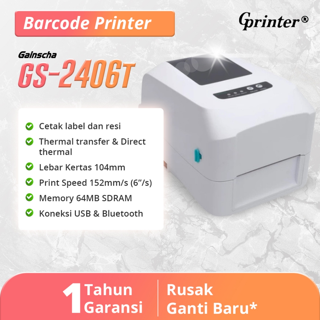 Jual PRINTER BARCODE THERMAL / LABEL PRINTER GS-2406T USB BLUETOOTH - 104mm | Shopee Indonesia