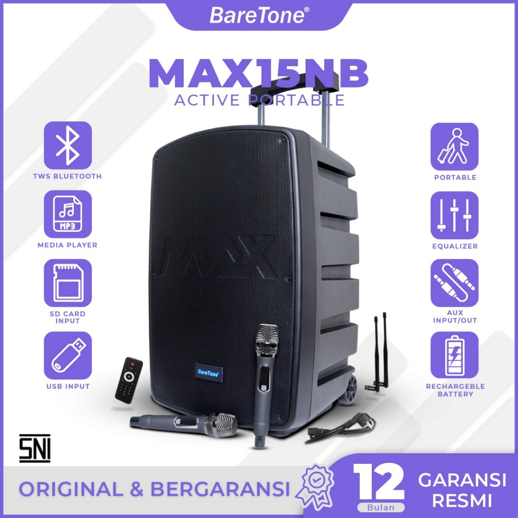 Jual [ORIGINAL] Speaker Portable BARETONE MAX 15 NB 3 WAY MAX15NB MAX15 NB ORIGINAL 15 INCH 800 ...
