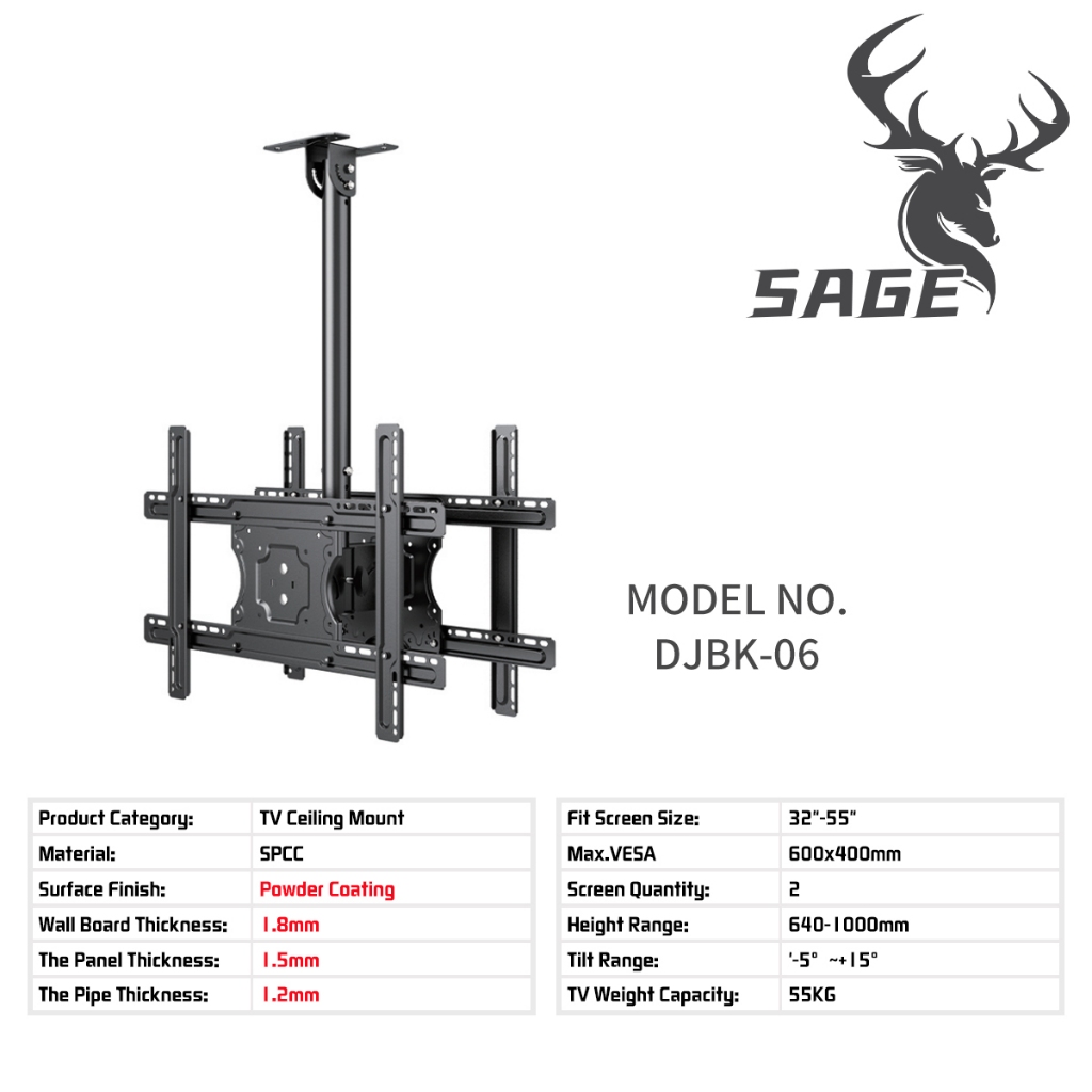 Jual SAGE DJ-BK06 BRACKET LED TV MONITOR GANTUNG PLAFON 32 "- 55 " TILT ...