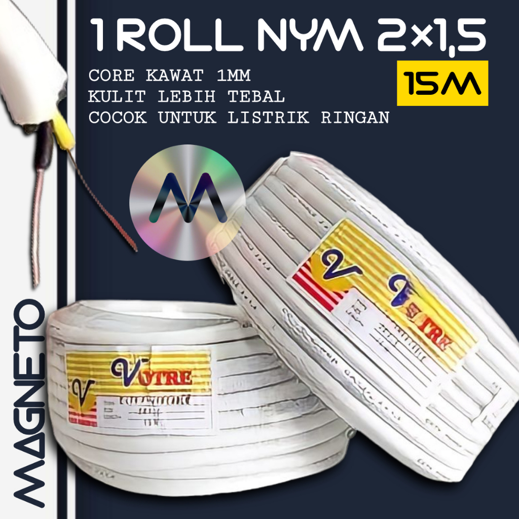 Jual Kabel NYM 2x1.5 Listrik 1Roll 15 Meter Kawat Tunggal 2 Jalur ...